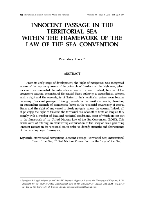 (PDF) Innocent Passage in the Territorial Sea within the Framework of ... (PDF) Innocent Passage in the Territorial Sea within the Framework of ...