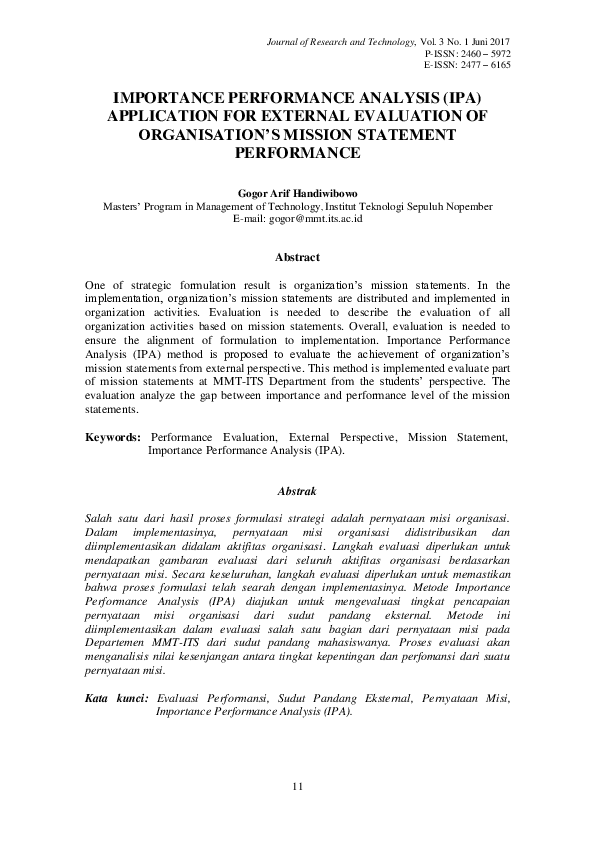 (PDF) Importance Performance Analysis (Ipa) Application for External Evaluation of Performance ...