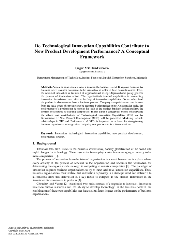 (PDF) Do Technological Innovation Capabilities Contribute to New Product Development Performance ...