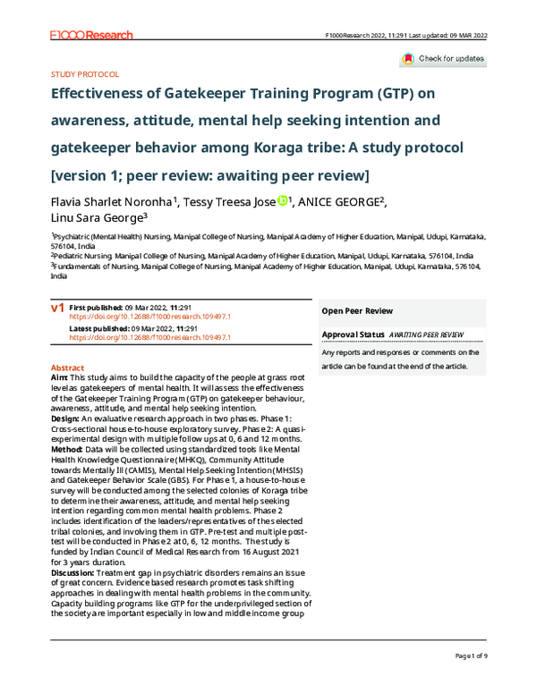 (PDF) Effectiveness of Gatekeeper Training Program (GTP) on awareness ...