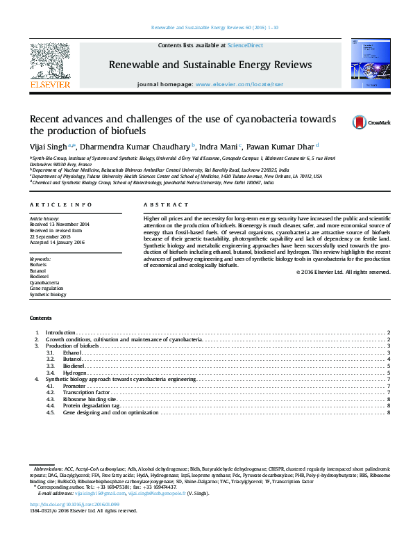 (PDF) Recent advances and challenges of the use of cyanobacteria towards the production of biofuels