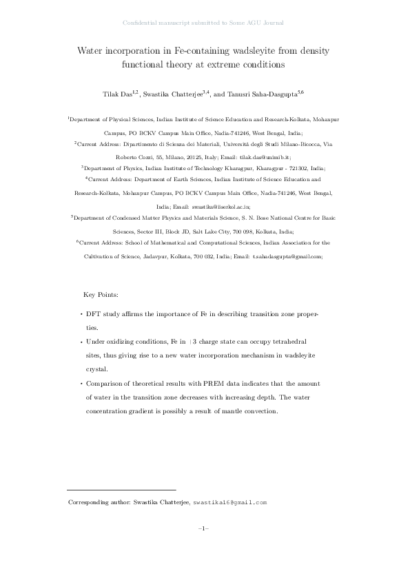 (PDF) Water incorporation in Fe-containing wadsleyite from density ...