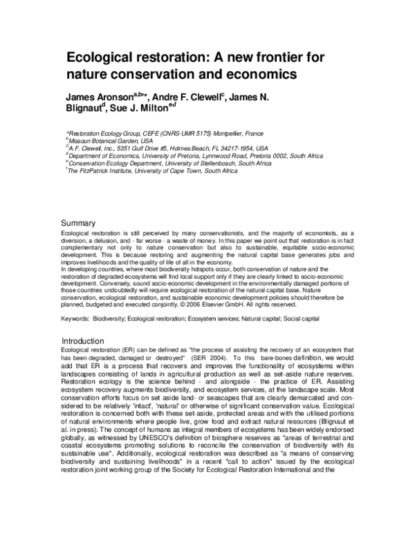 (PDF) Ecological restoration: A new frontier for nature conservation ...
