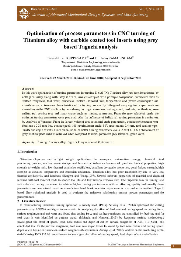 Pdf Optimization Of Process Parameters In Cnc Turning Of Aluminium