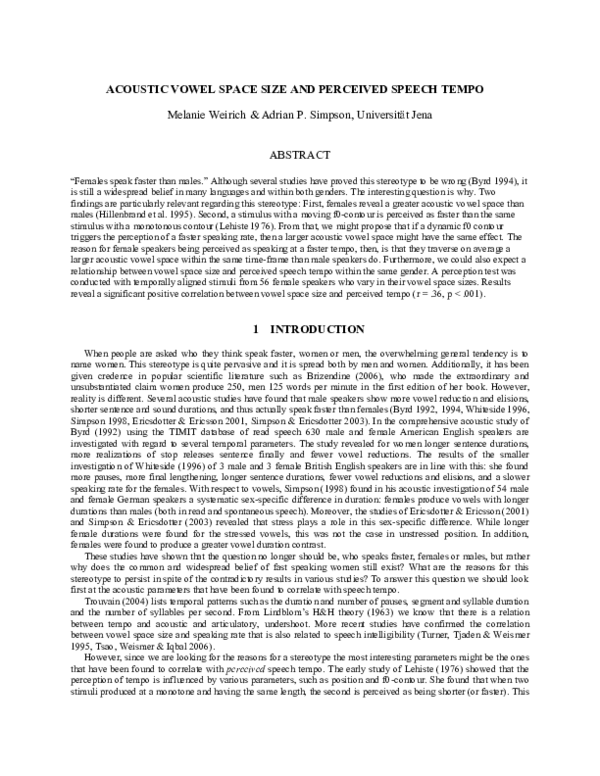 (PDF) Acoustic vowel space size and perceived speech tempo