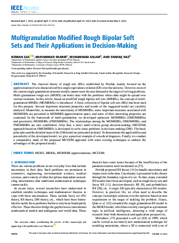 (PDF) Multigranulation Modified Rough Bipolar Soft Sets and Their Applications in Decision-Making
