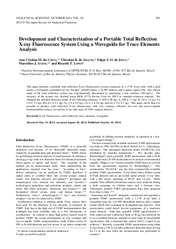 (PDF) Development and Characterization of a Portable Total Reflection X-ray Fluorescence System ...