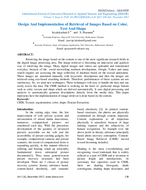 Pdf Design And Implementation Of Retrieval Of Images Based On Color Text And Shape
