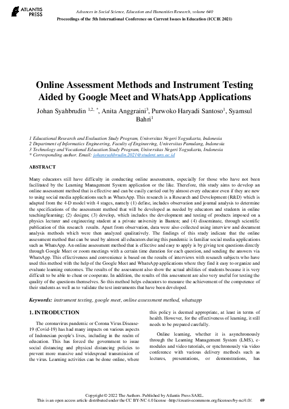 (PDF) Online Assessment Methods and Instrument Testing Aided by Google ...