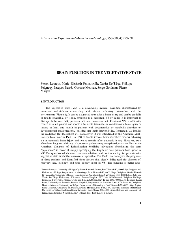 (PDF) Brain Function in the Vegetative State