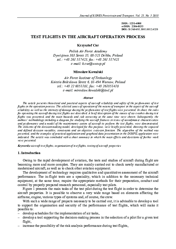 (PDF) Test Flights in the Aircraft Operation Process