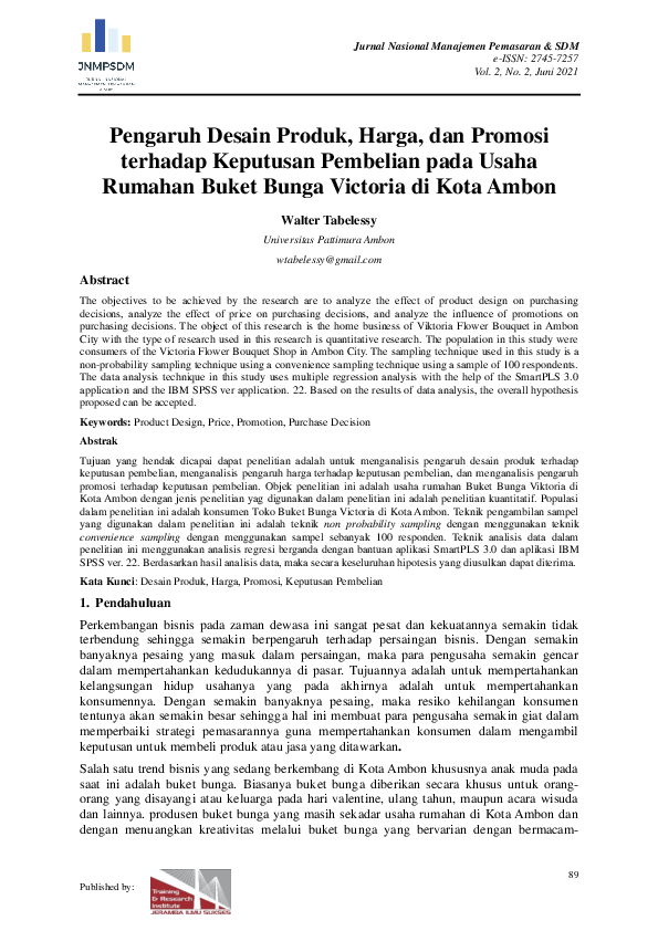 (PDF) Pengaruh Desain Produk, Harga, dan Promosi terhadap Keputusan Pembelian pada Usaha Rumahan ...