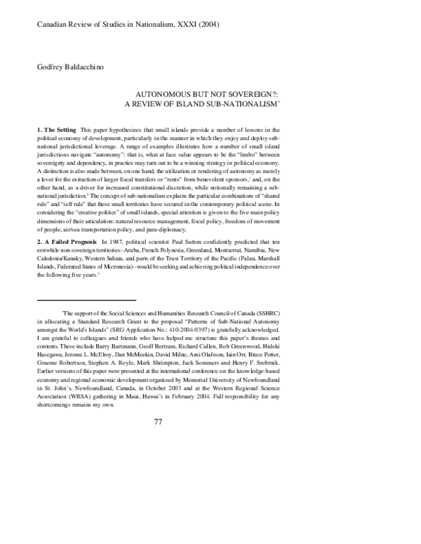 (PDF) Autonomous but Not Sovereign? A Review of Island Sub-Nationalism ...