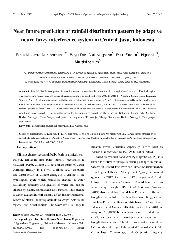 (PDF) Near future prediction of rainfall distribution pattern by Adaptive Neuro Fuzzy ...