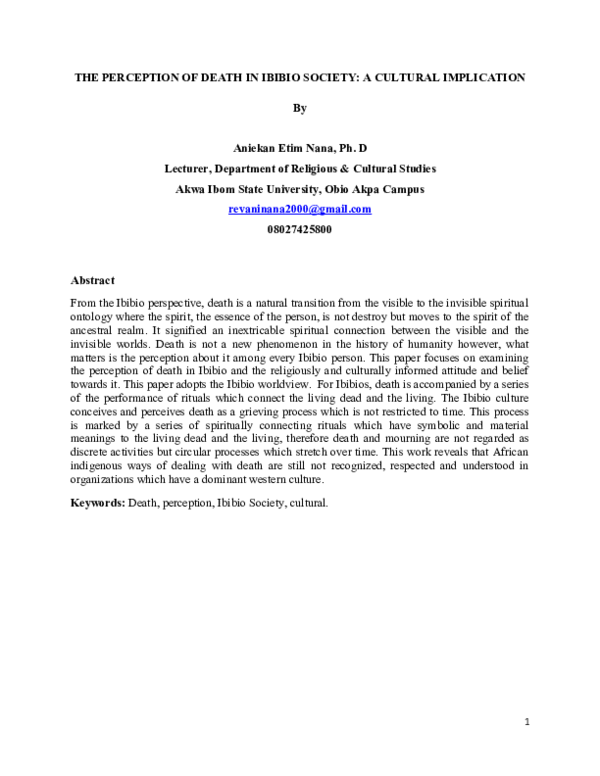 (DOC) THE PERCEPTION OF DEATH IN IBIBIO SOCIETY: A CULTURAL IMPLICATION