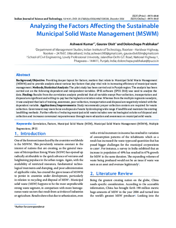 (PDF) Analyzing the Factors Affecting the Sustainable Municipal Solid Waste Management (MSWM)