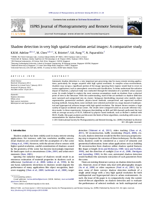(PDF) Shadow detection in very high spatial resolution aerial images: A comparative study