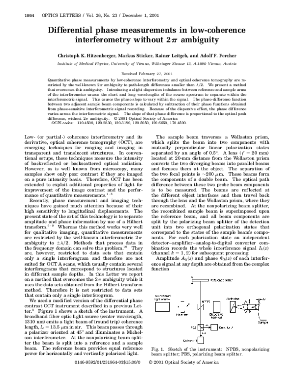 (PDF) Differential phase measurements in low-coherence interferometry without 2π ambiguity