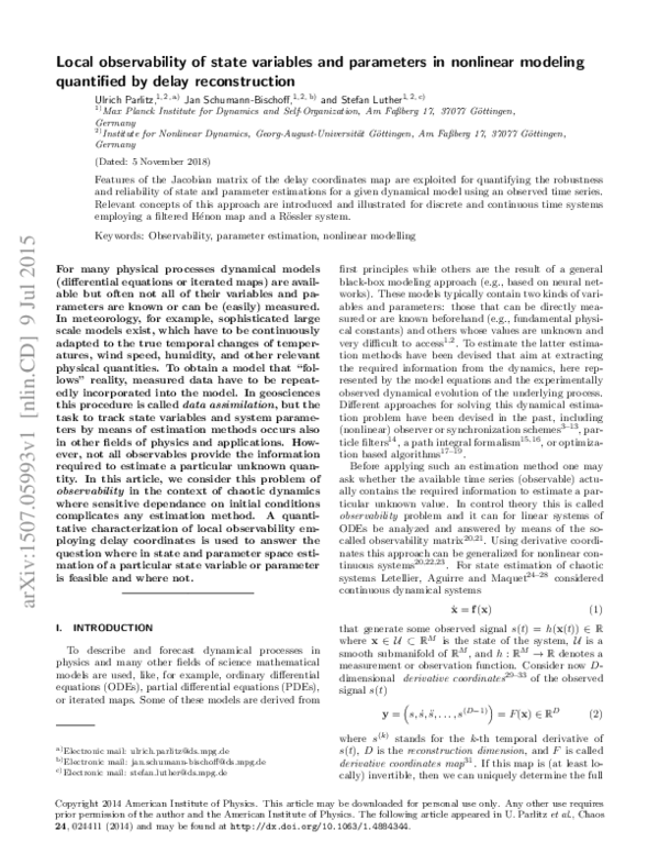 (PDF) Local observability of state variables and parameters in nonlinear modeling quantified by ...