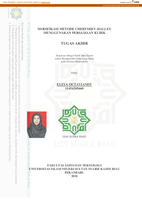 (PDF) Modifikasi Metode Chebyshev-Halley Menggunakan Persamaan Kubik