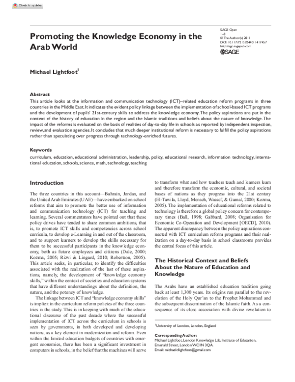 (PDF) Promoting the Knowledge Economy in the Arab World