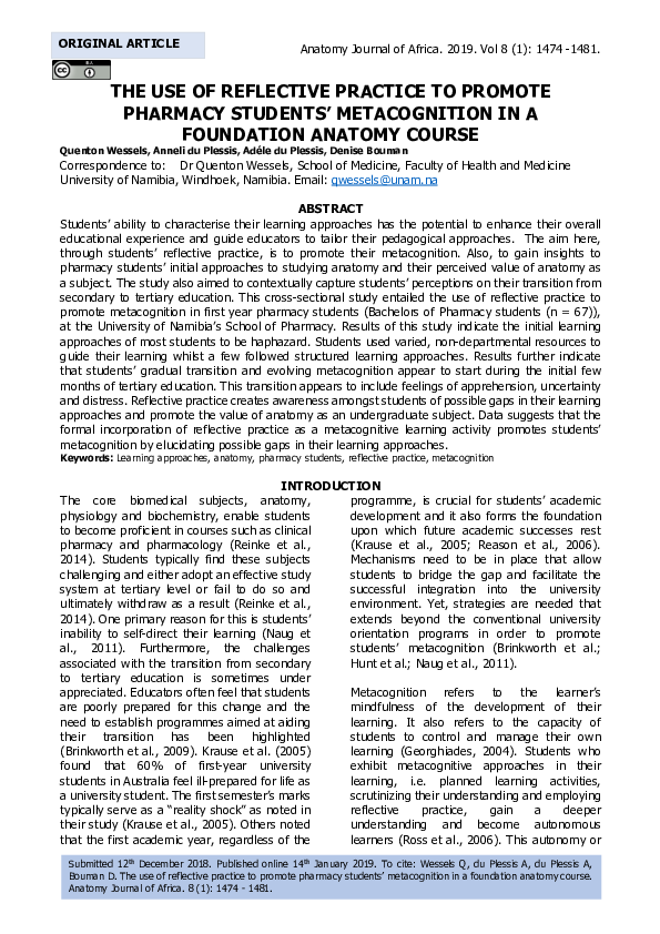 (PDF) The use of reflective practice to promote pharmacy students ...