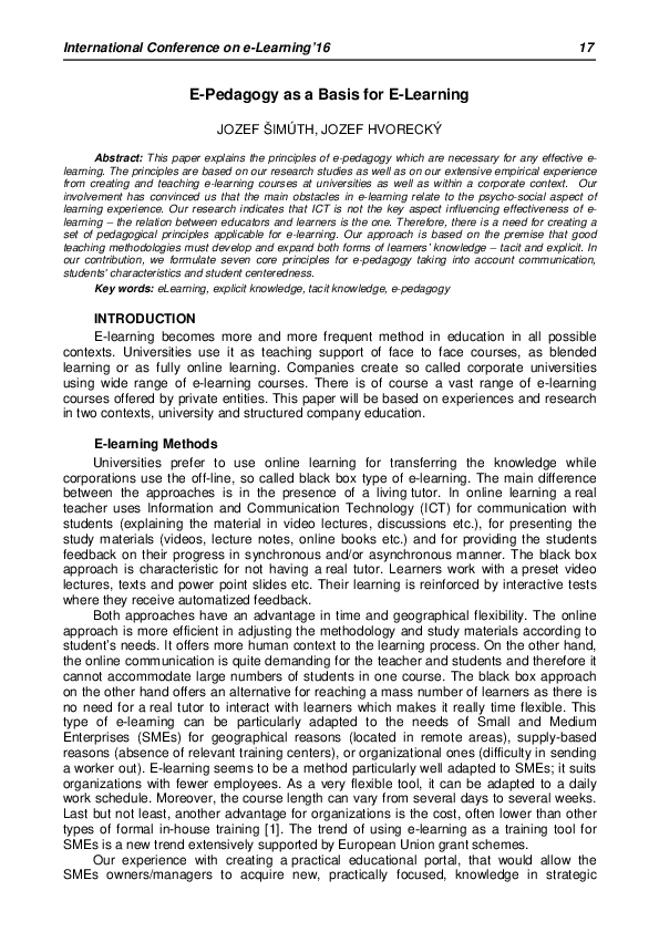 (PDF) E-Pedagogy as a Basis for E-Learning