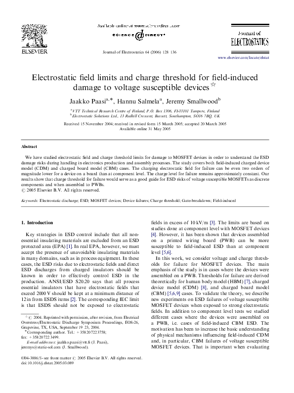 (PDF) Electrostatic field limits and charge threshold for field-induced ...