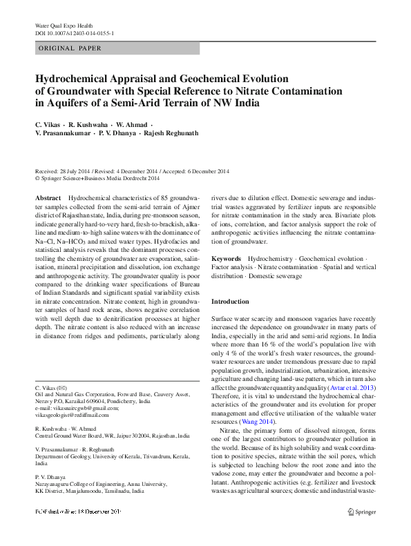 (PDF) Hydrochemical Appraisal and Geochemical Evolution of Groundwater with Special Reference to ...