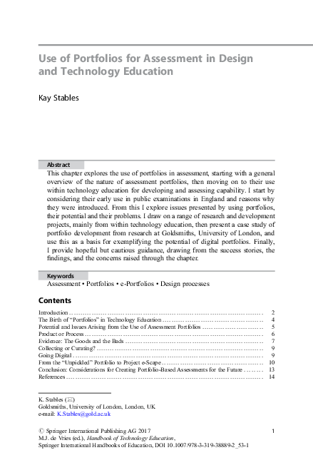 (PDF) Use of Portfolios for Assessment in Design and Technology Education