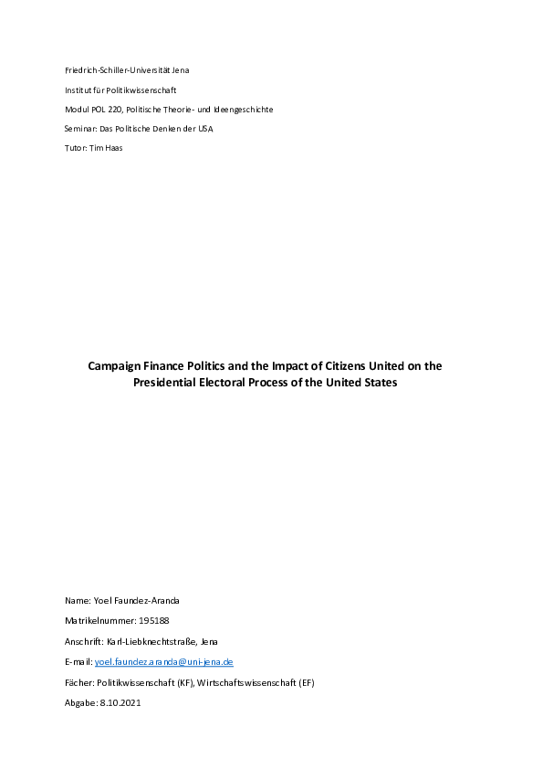 (PDF) Campaign Finance Politics and the Impact of Citizens United on ...