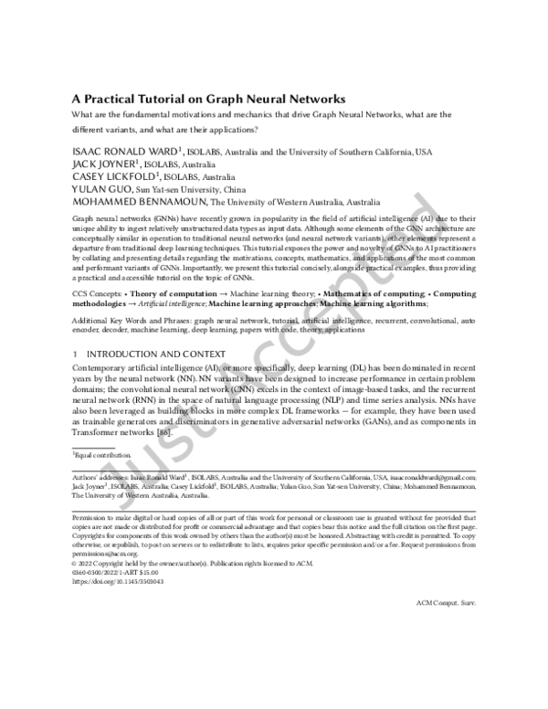 (PDF) A Practical Tutorial on Graph Neural Networks