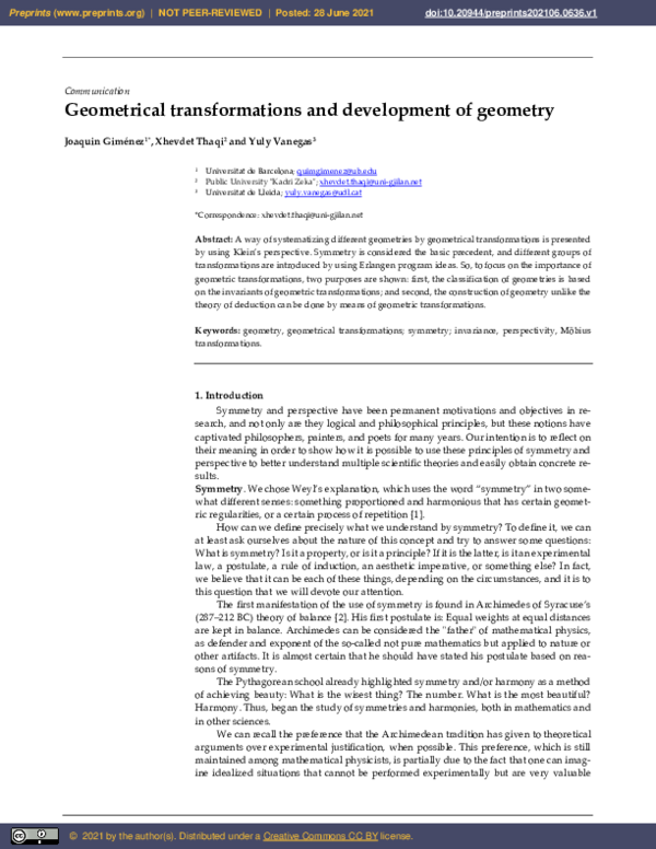 (PDF) Geometrical transformations and development of geometry