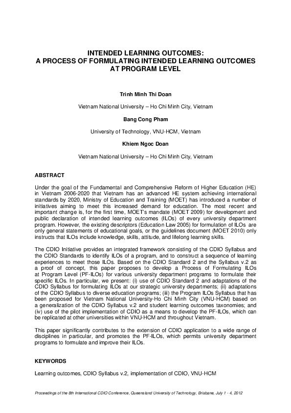 (PDF) Intended Learning Outcomes: A Process of Formulating Intended ...