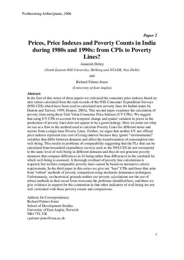 (PDF) Prices, Price Indexes and Poverty Counts in India during 1980s ...