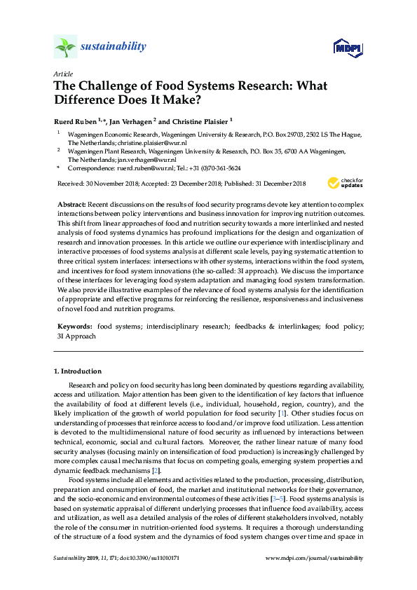 (PDF) The Challenge of Food Systems Research: What Difference Does It Make?
