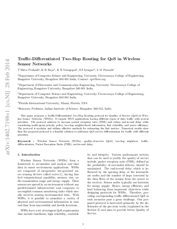 (PDF) Two-Hop Routing with Traffic-Differentiation for QoS Guarantee in Wireless Sensor Networks