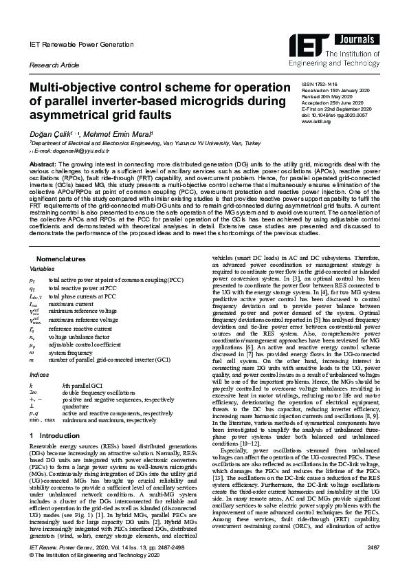 Pdf Multi‐objective Control Scheme For Operation Of Parallel Inverter‐based Microgrids During