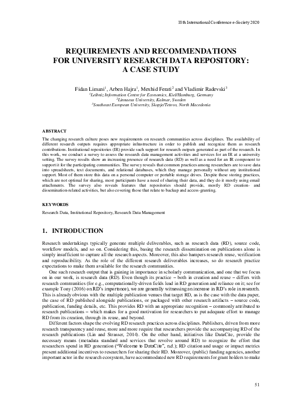 (PDF) Requirements and Recommendations for University Research Data ...