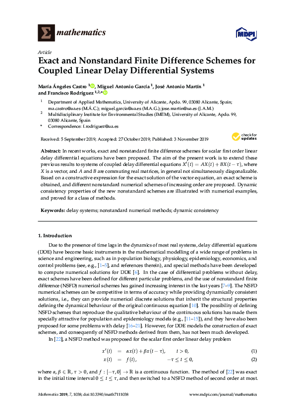 Pdf Exact And Nonstandard Numerical Schemes For Linear Delay Differential Models