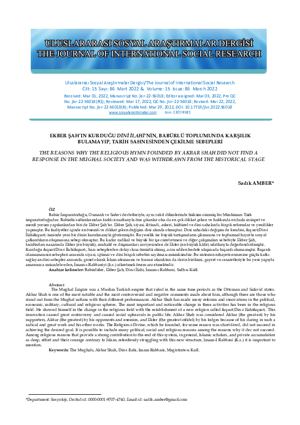 (PDF) EKBER ŞAH’IN KURDUĞU DİNİ İLAHİ’NİN, BABÜRLÜ TOPLUMUNDA KARŞILIK BULAMAYIP, TARİH ...