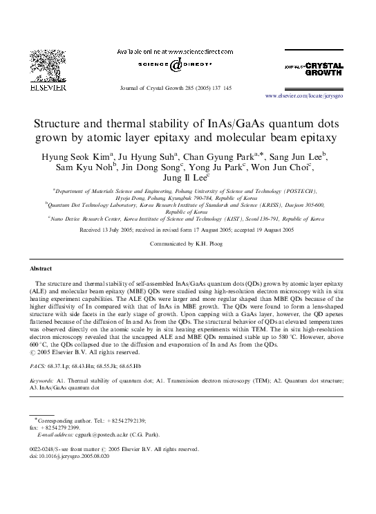 (PDF) Structure and thermal stability of InAs/GaAs quantum dots grown by atomic layer epitaxy ...