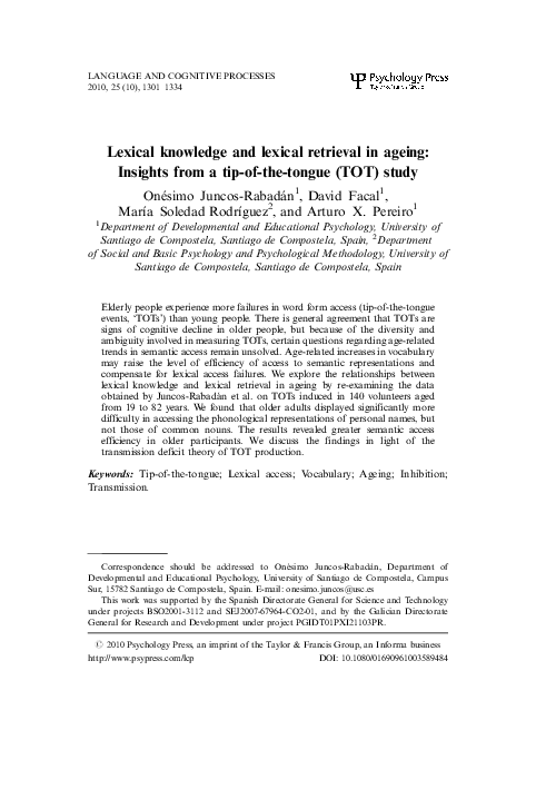 (PDF) Lexical knowledge and lexical retrieval in ageing: Insights from ...