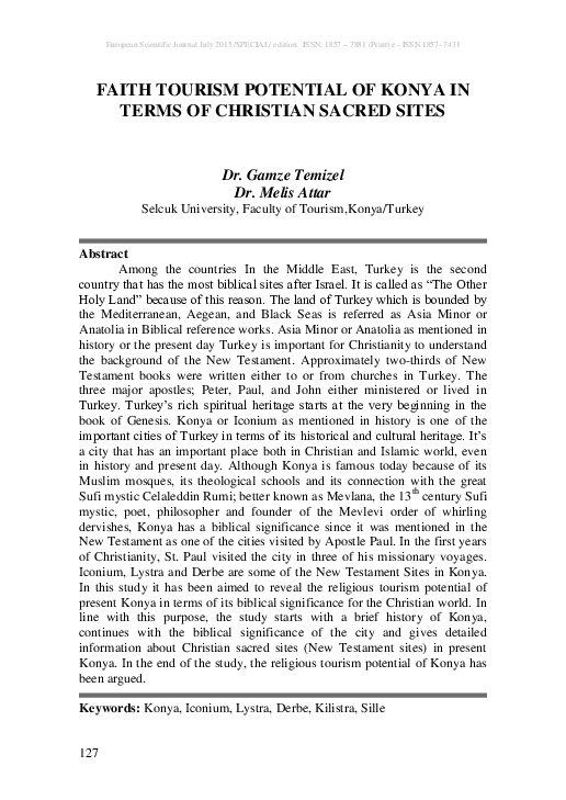 (PDF) Faith Tourism Potential of Konya in Terms of Christian Sacred Sites