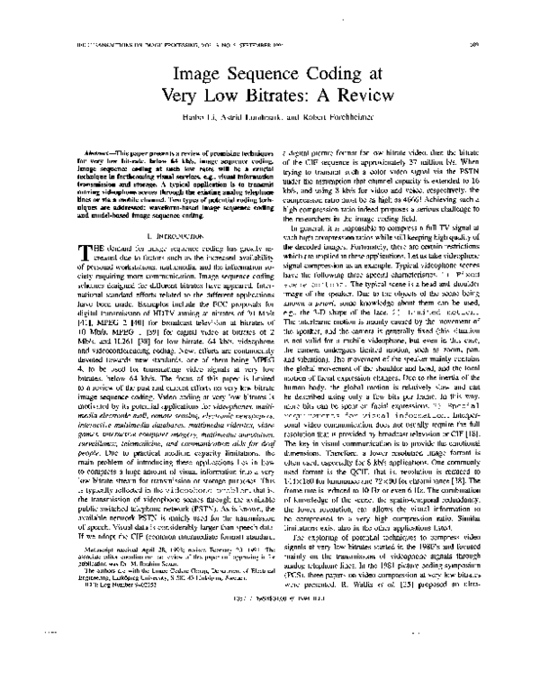 Pdf Image Sequence Coding At Very Low Bit Rates A Review