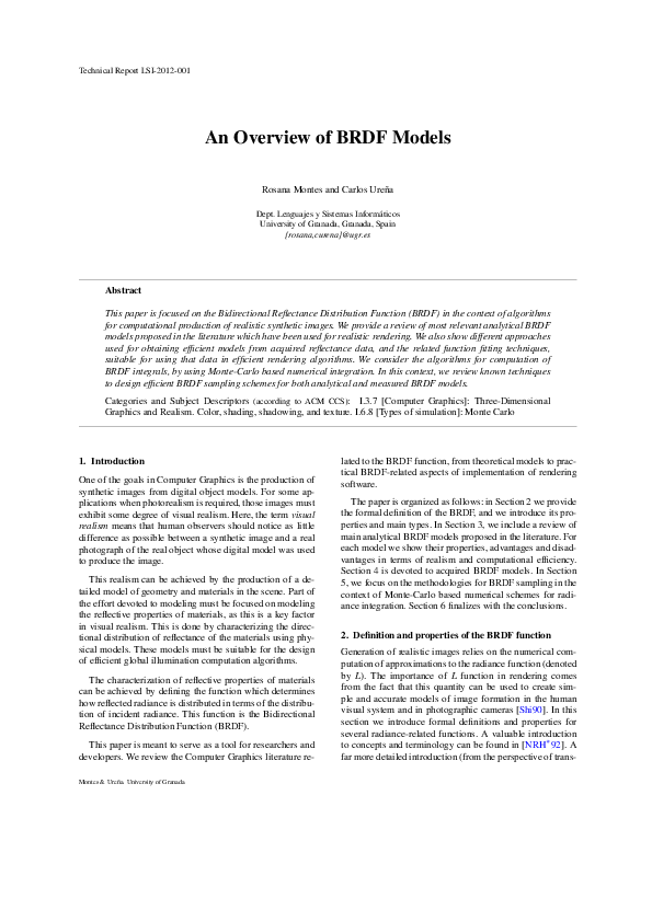 (PDF) An overview of BRDF models