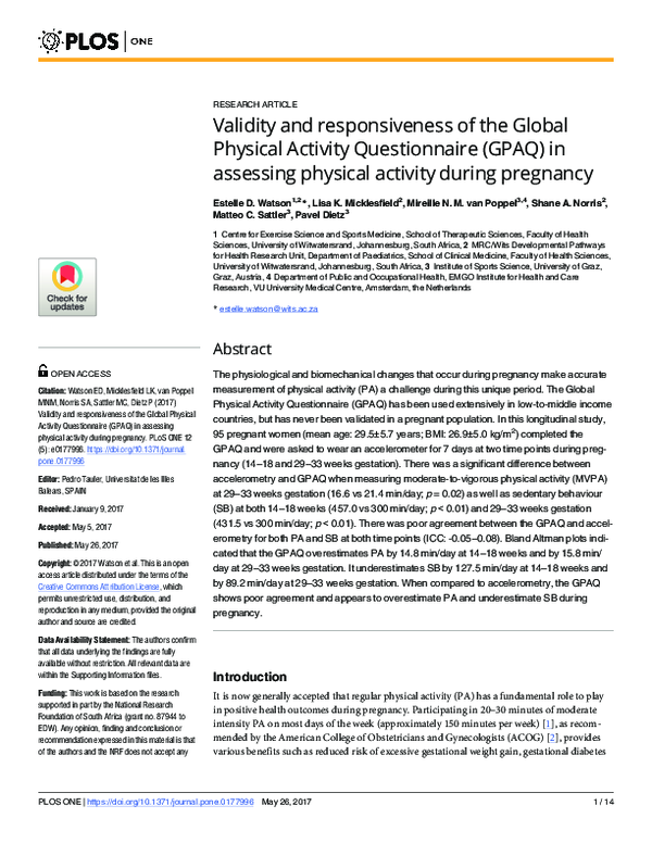 (PDF) Validity and responsiveness of the Global Physical Activity Questionnaire (GPAQ) in ...