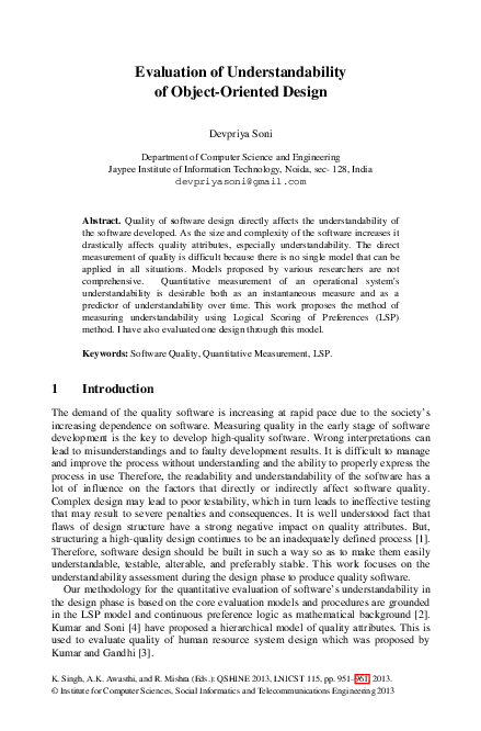 Pdf Evaluation Of Understandability Of Object Oriented Design