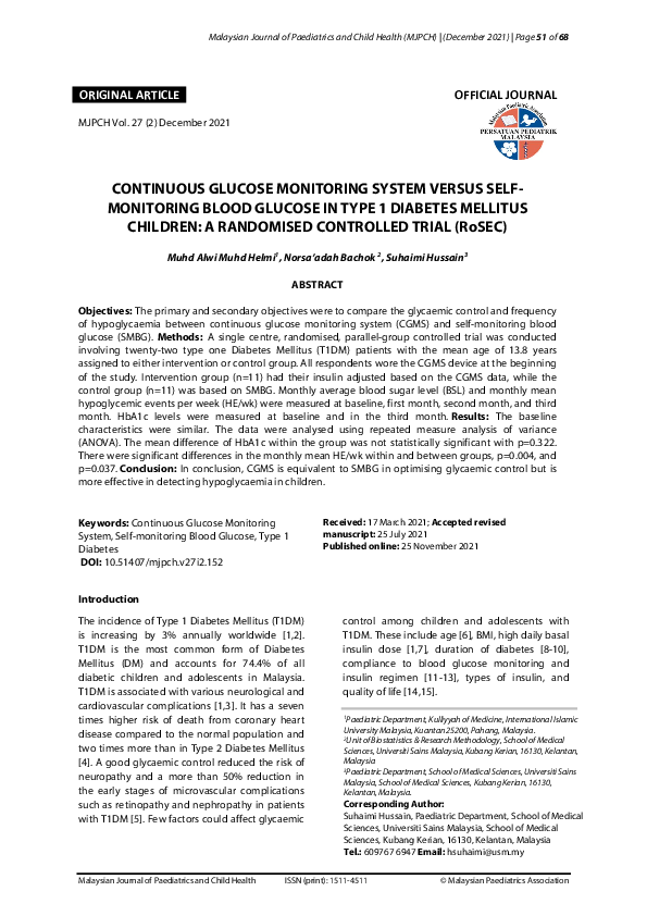 (PDF) Continuous Glucose Monitoring System Versus Self-Monitoring Blood ...
