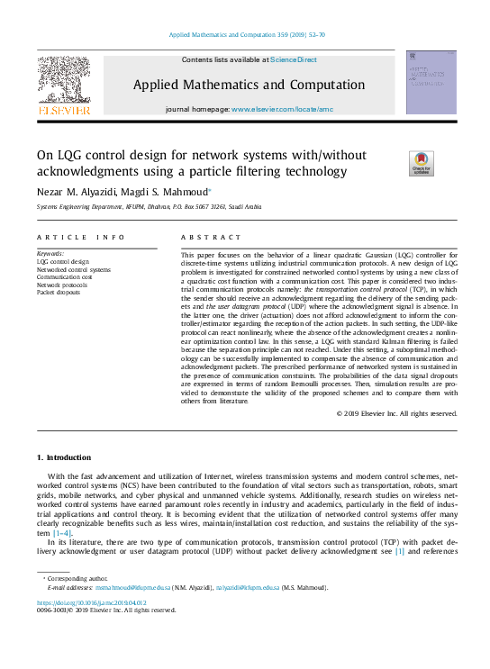 (PDF) On LQG control design for network systems with/without ...